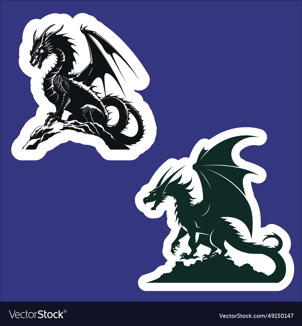 Two dragons on a blue background Royalty Free Vector Image