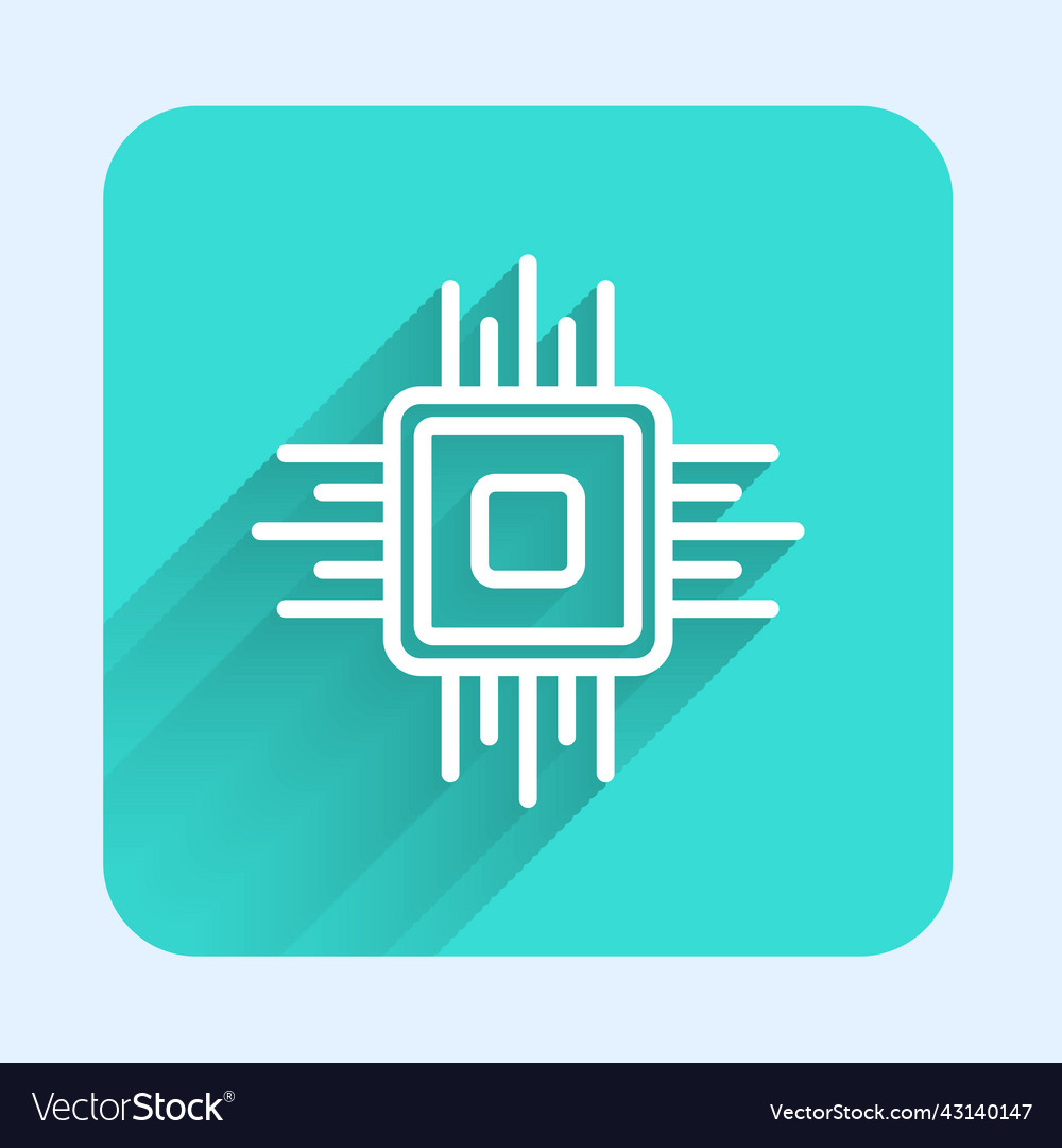 White Line Computer Processor With Microcircuits Vector Image