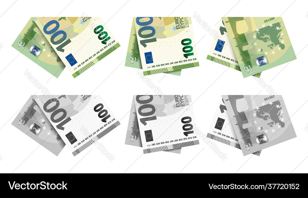 A set differently curved eu paper money green Vector Image