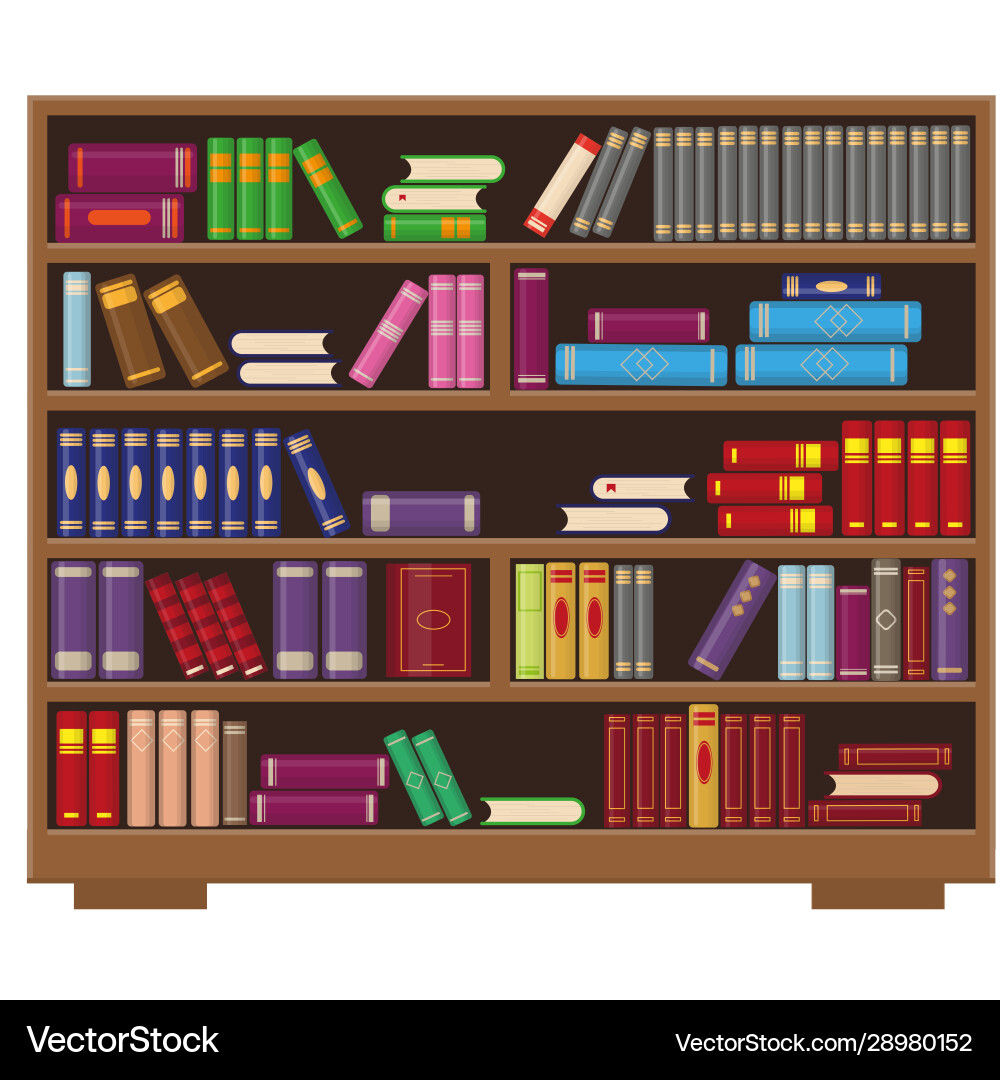 Big library bookcase with colorful books Vector Image