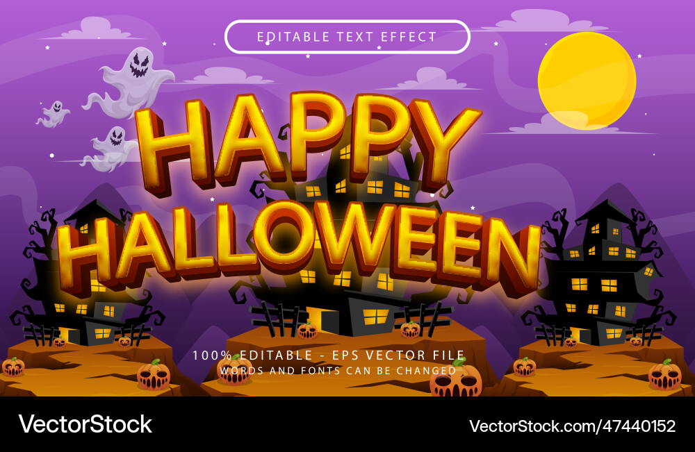 Happy halloween 3d text effect and editable text Vector Image