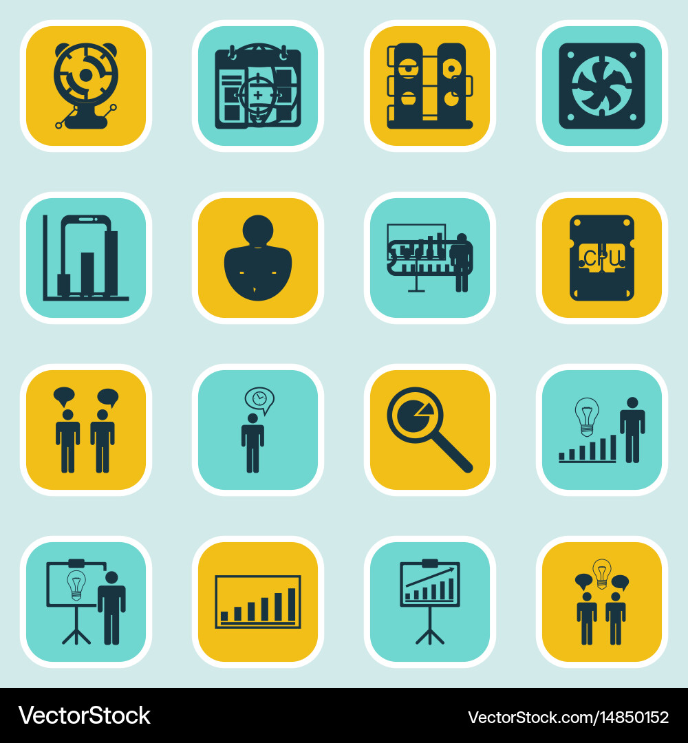 Set of 16 board icons includes personal character Vector Image