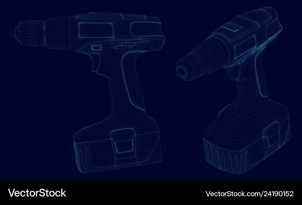 Set with a wireframe of the drill blue lines Vector Image