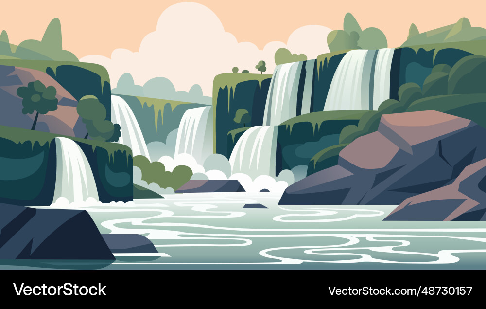 Cartoon waterfall landscape background card poster