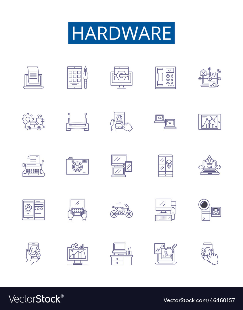 Hardware line icons signs set design collection Vector Image