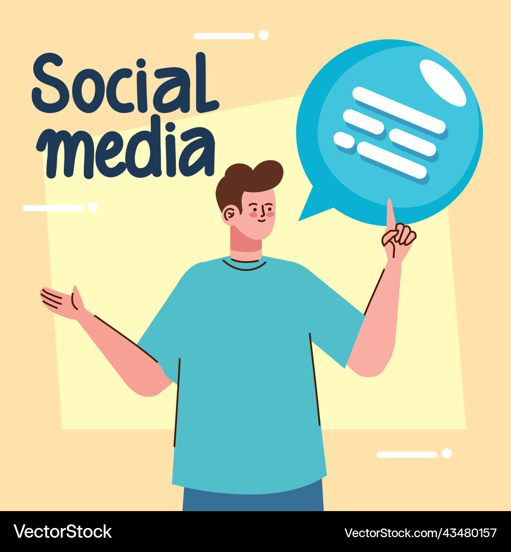 Social media lettering with man Royalty Free Vector Image
