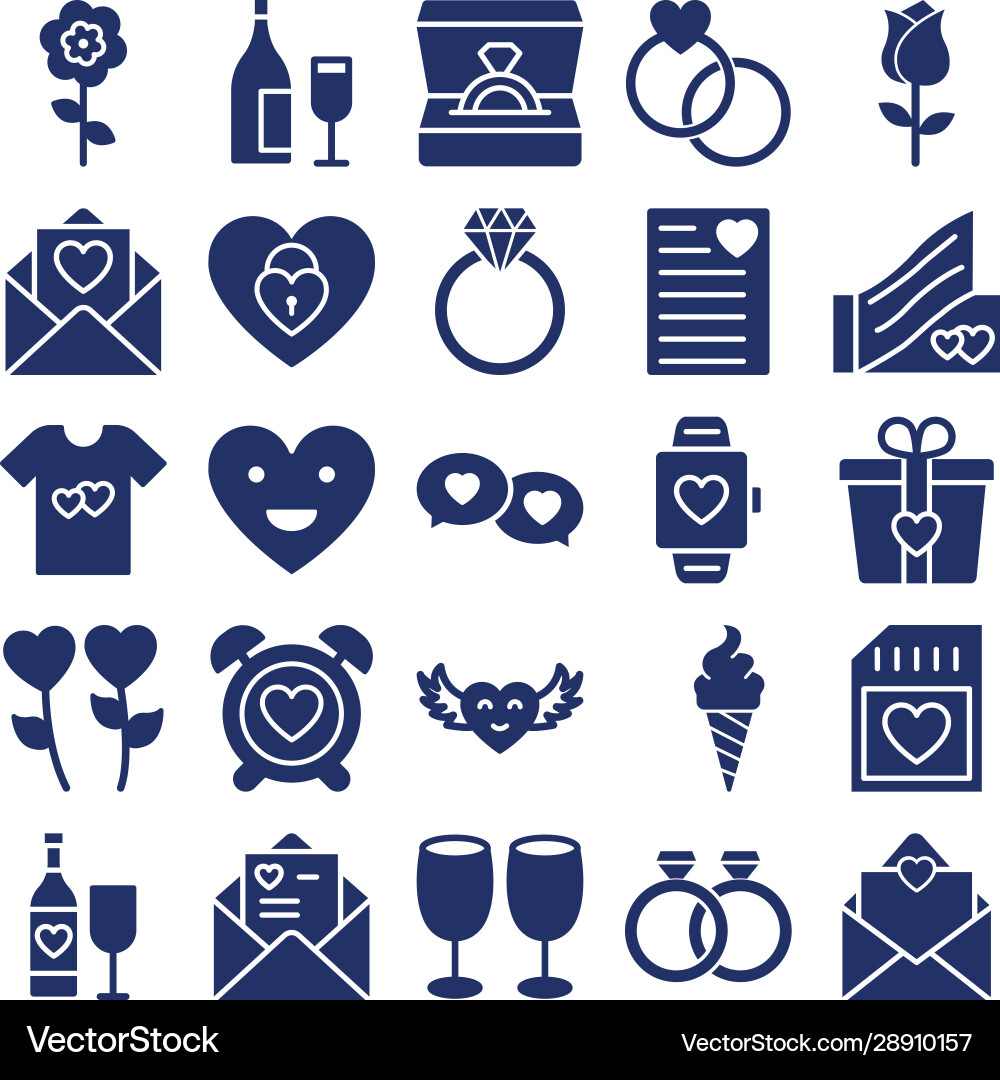 Valentine day isolated icons set every sin Vector Image