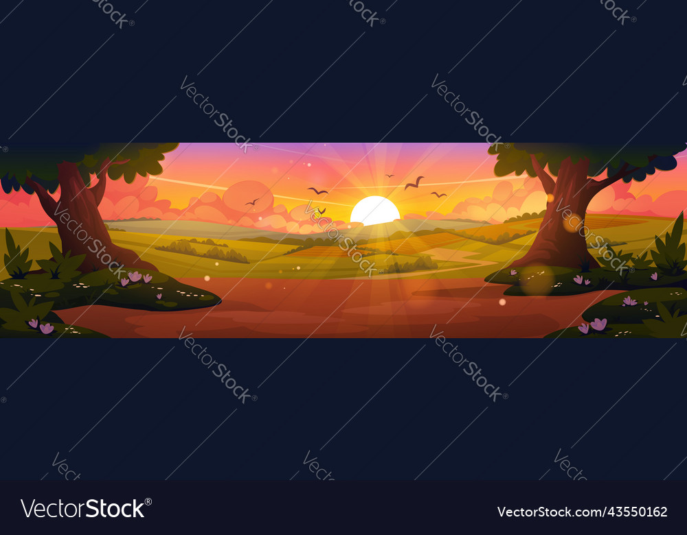 Cartoon nature landscape summer evening forest Vector Image