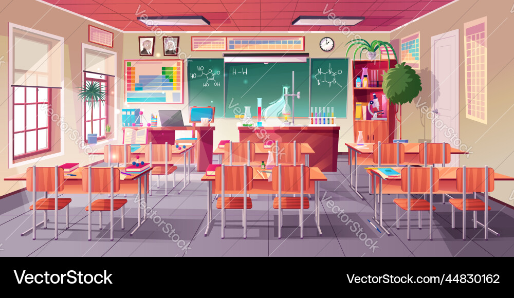 Chemistry cabinet classroom laboratory interior Vector Image
