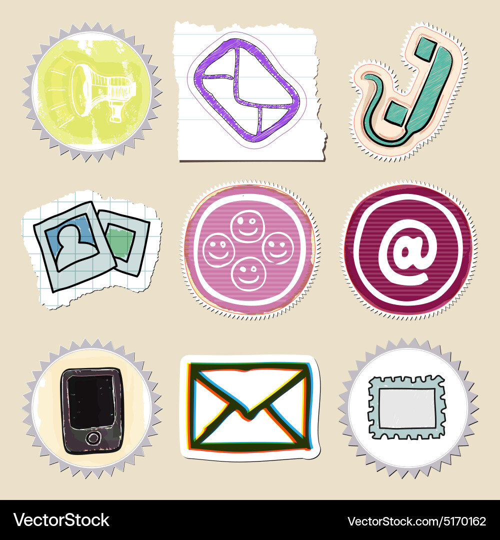Communication icons set hand drawn and isolated Vector Image