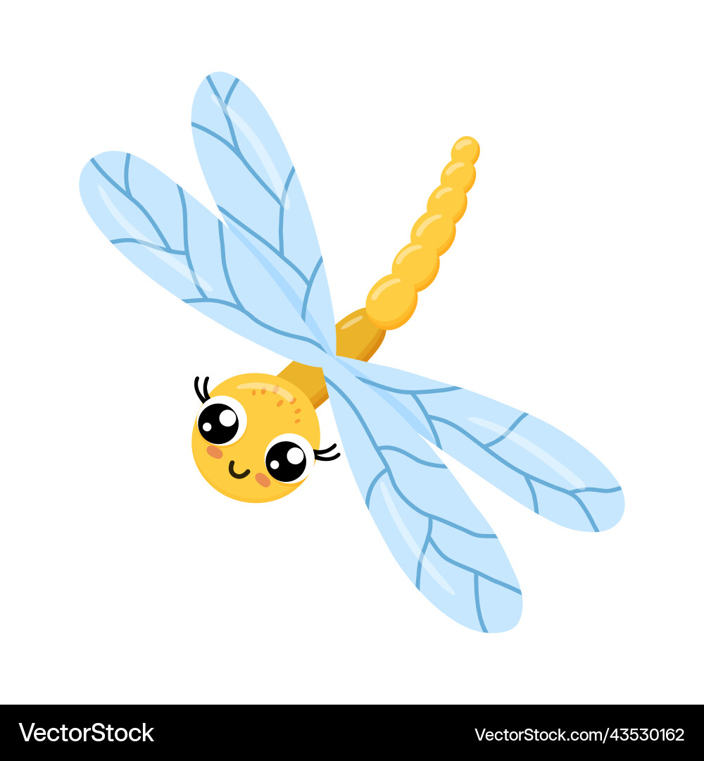 Cute yellow smiling dragonfly isolated on white Vector Image