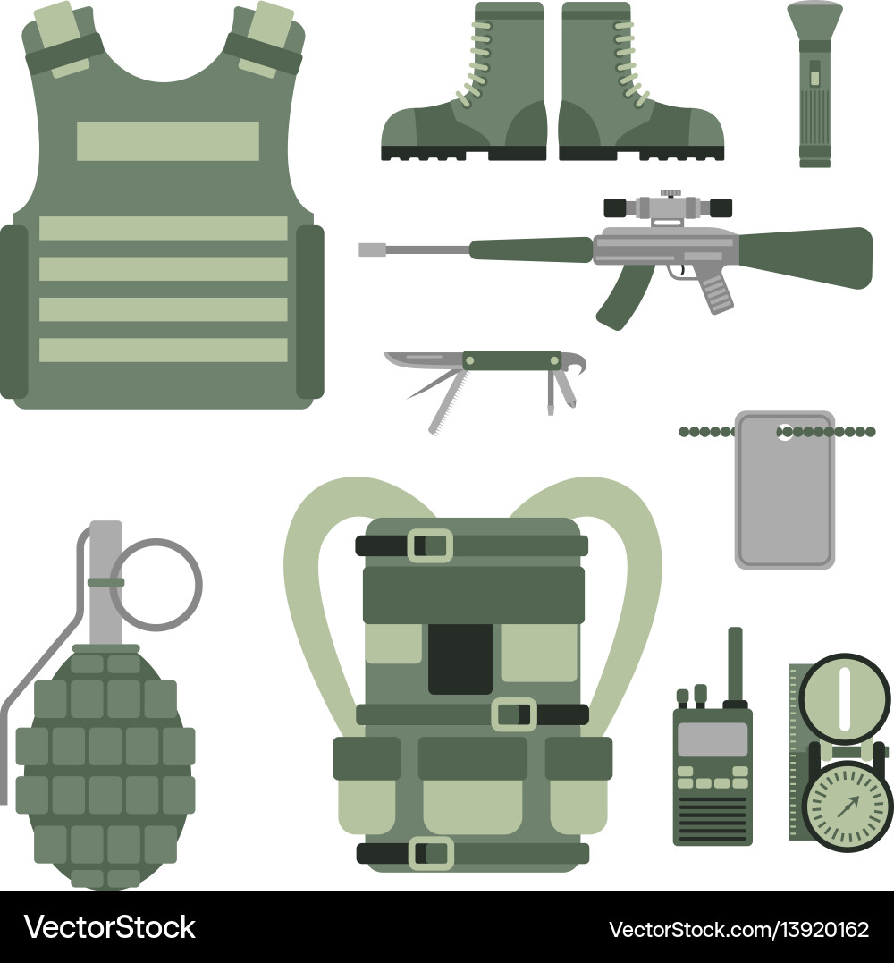 Military weapon guns symbols armor set forces Vector Image