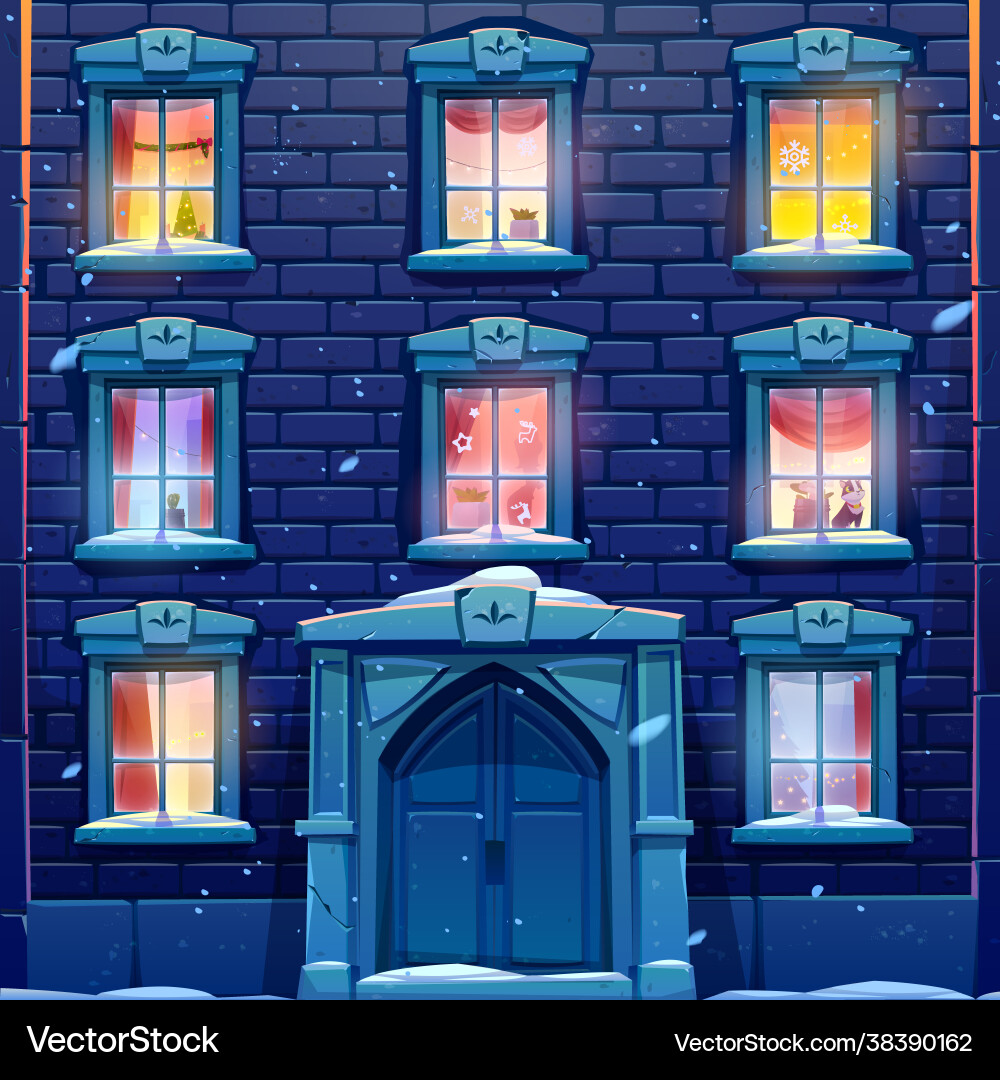 Night windows with christmas and new year decor Vector Image