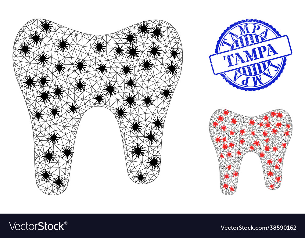 Wire frame mesh tooth pictograms with covid19 Vector Image Wire frame mesh tooth pictograms with covid19 Vector Image