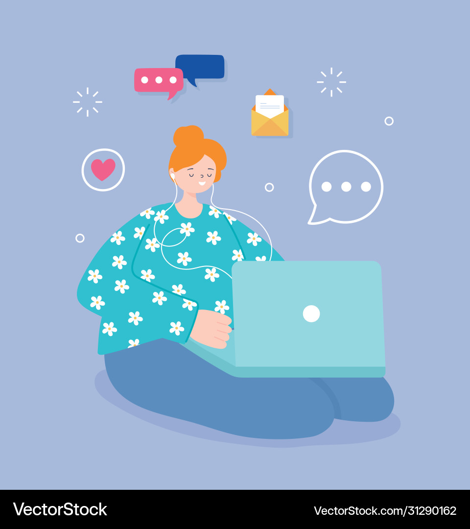 Young woman using computer laptop social media Vector Image