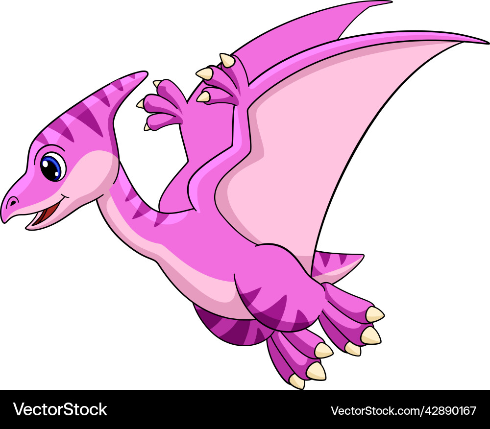 Cartoon pterodactyl pink dinosaur reptile Vector Image