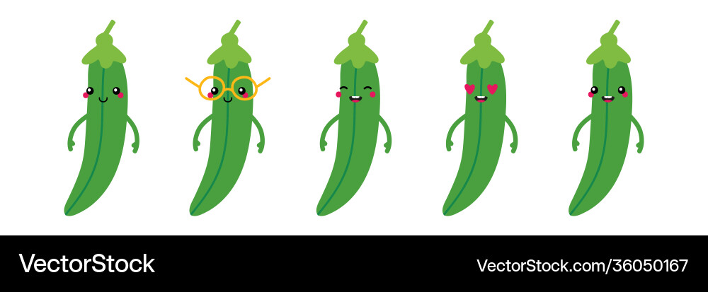 Cute and smiling green peas characters set Vector Image
