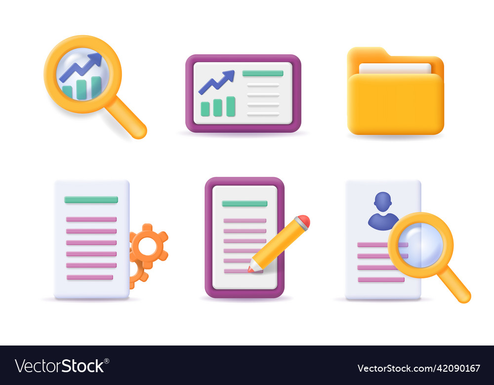 Document icons folder paper graph 3d set Vector Image