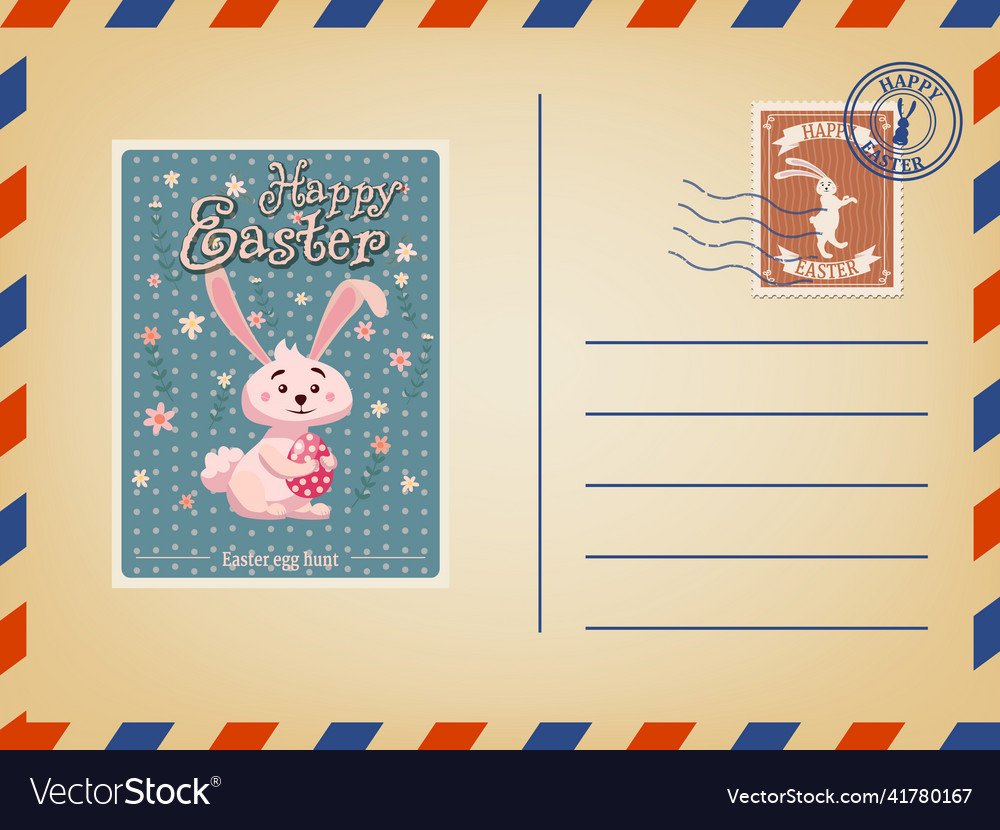 Easter envelope paper mail with a bunny Royalty Free Vector