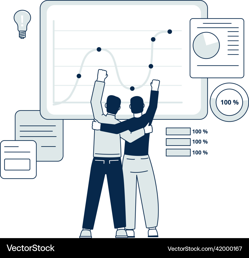 Financial growth data people celebrating business Vector Image