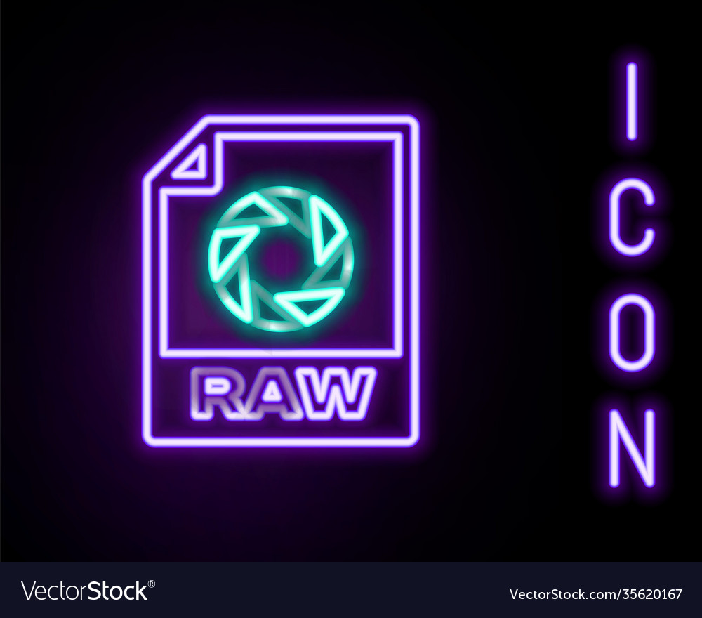 Glowing neon line raw file document download raw Vector Image
