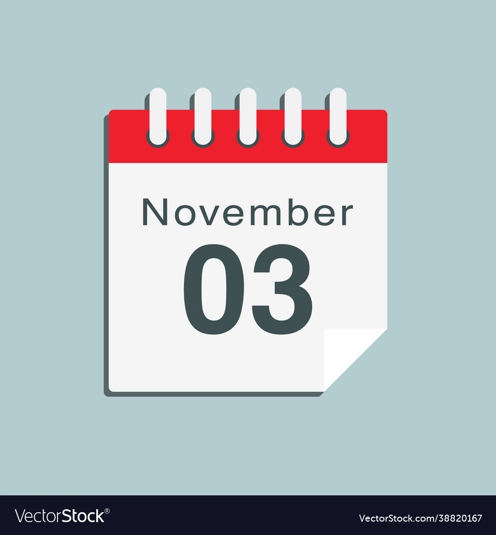 Icon day date 3 november template calendar page Vector Image