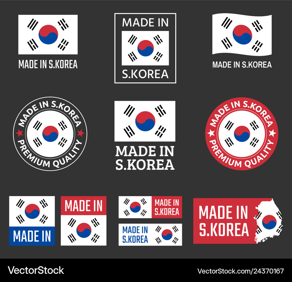 Made in south korea labels set republic Royalty Free Vector