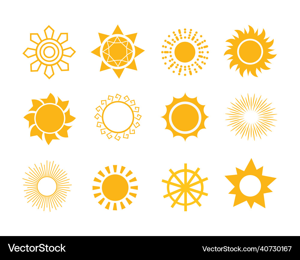 Set of sun icons Royalty Free Vector Image - VectorStock