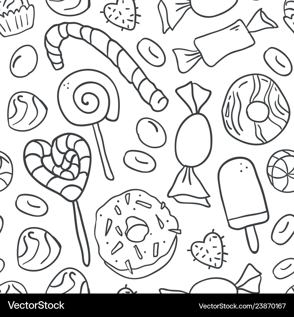 Sweet cartoon outline candies seamless pattern Vector Image