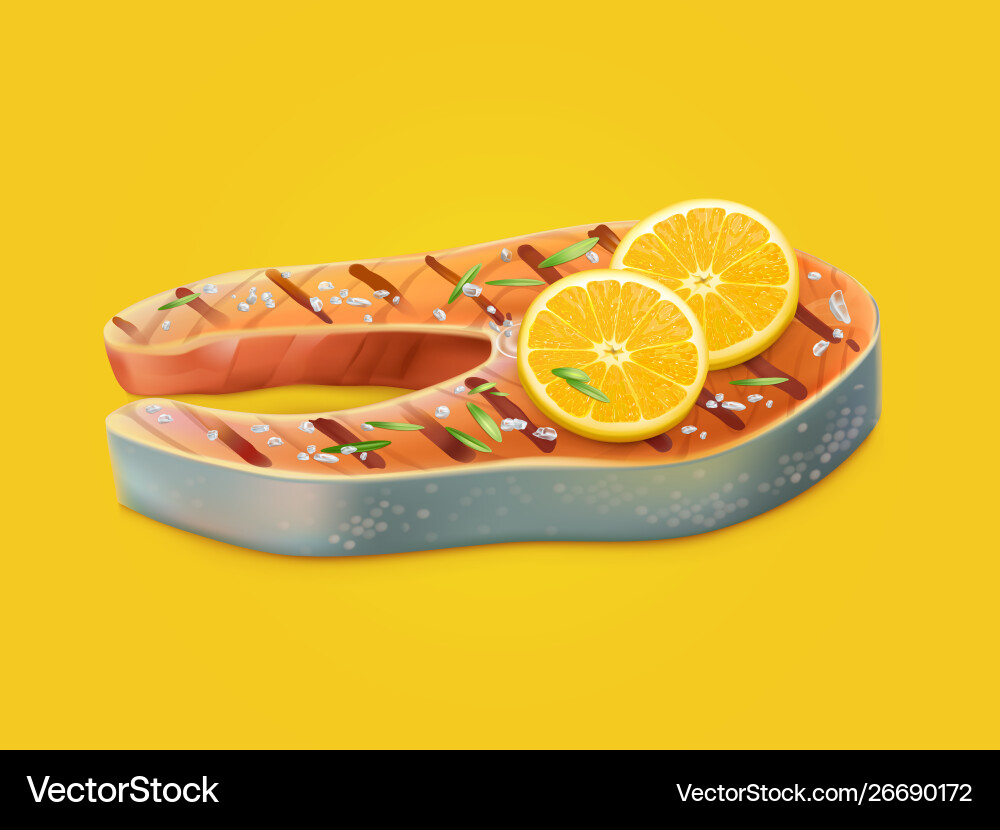 Cooked and flavored salmon steak realistic Vector Image