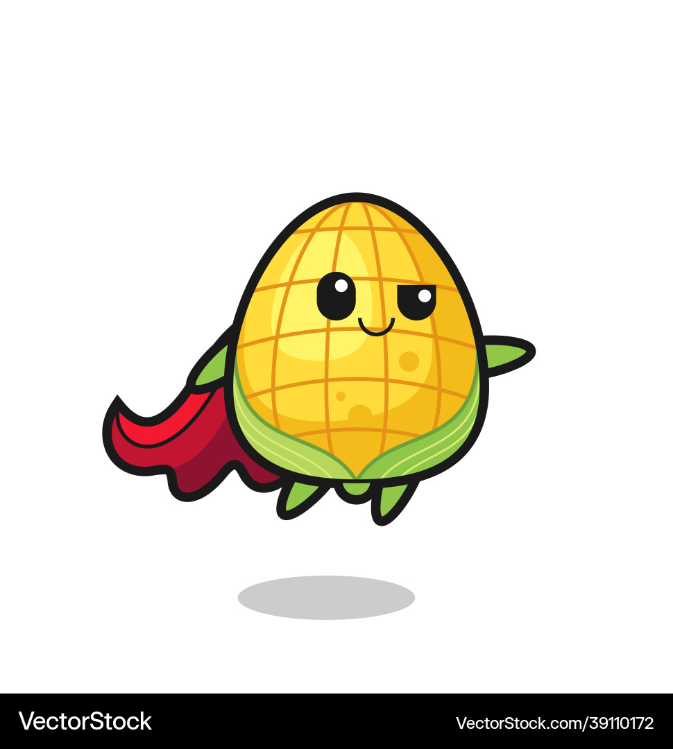 Cute corn superhero character is flying Royalty Free Vector