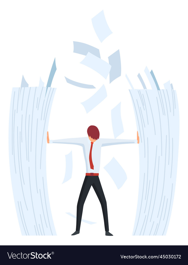 Office paperwork worker with stack Royalty Free Vector Image