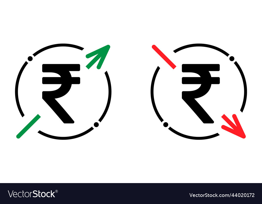 Set of cost symbol rupee increase and decrease Vector Image