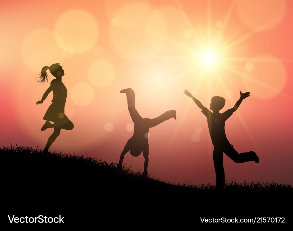 Silhouettes children playing in sunset Royalty Free Vector