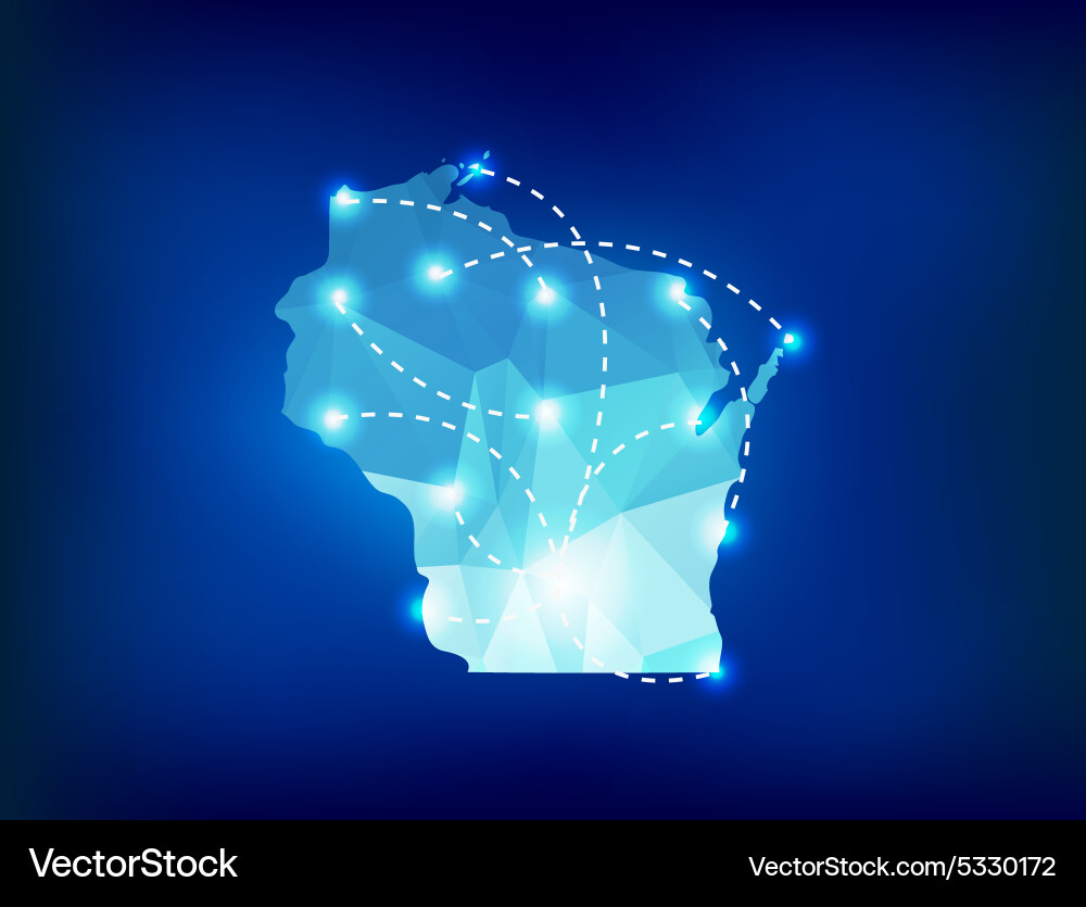 Wisconsin state map polygonal with spotlights Vector Image