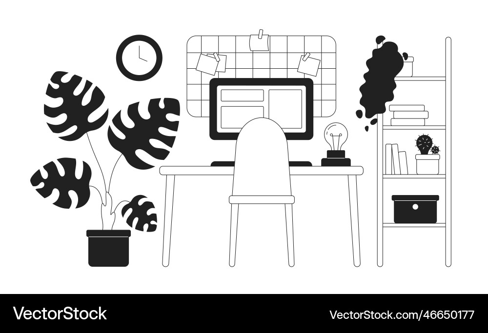 Aesthetic cozy workspace at home monochrome Vector Image