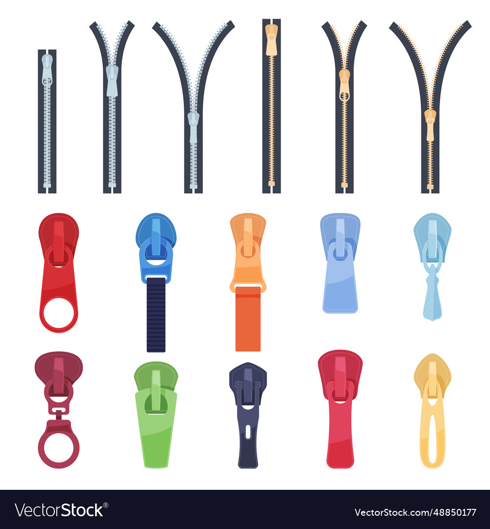 Colored zippers for clothes items sewing Vector Image Colored zippers for clothes items sewing Vector Image