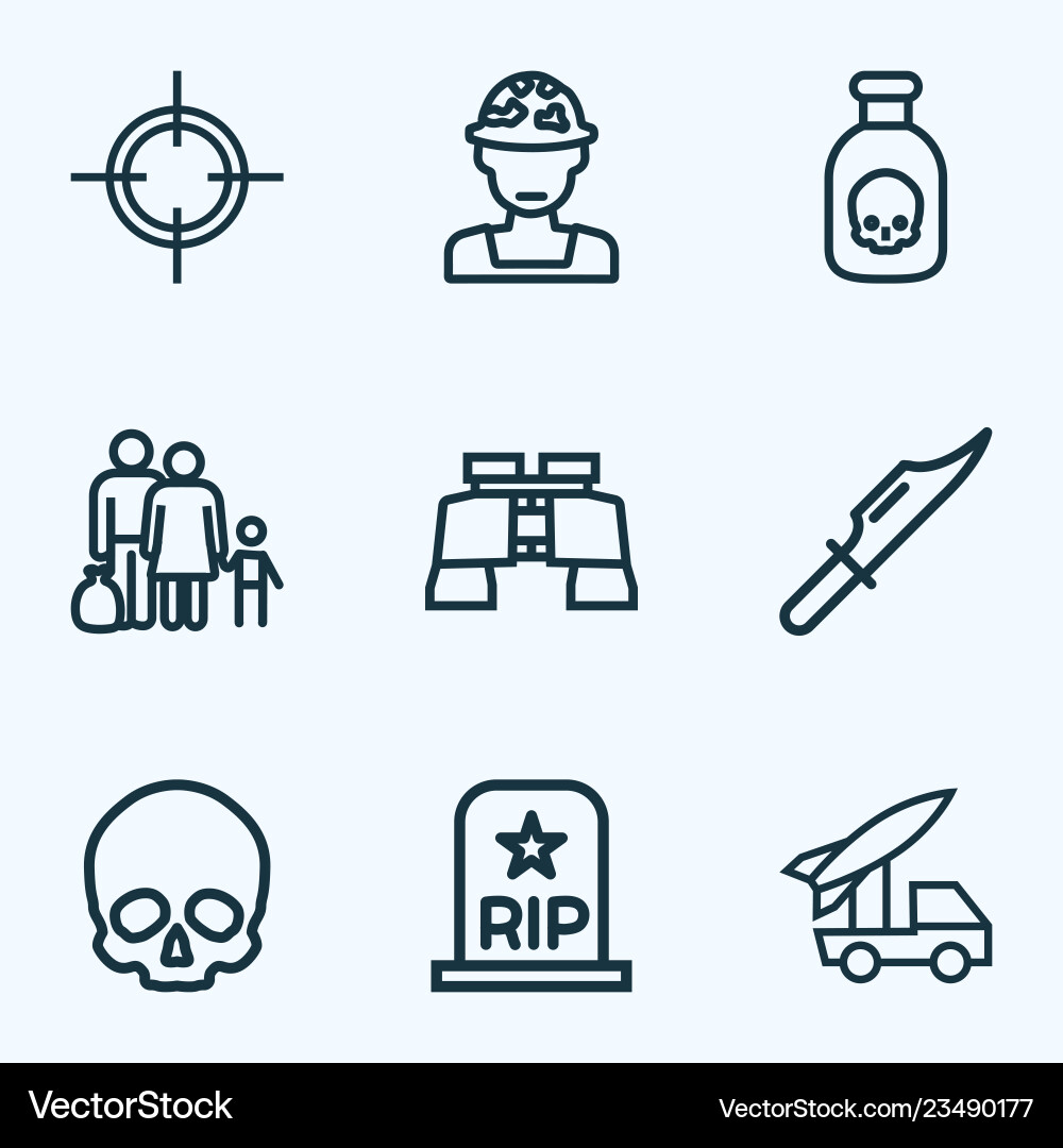 Combat icons line style set with soldier Vector Image