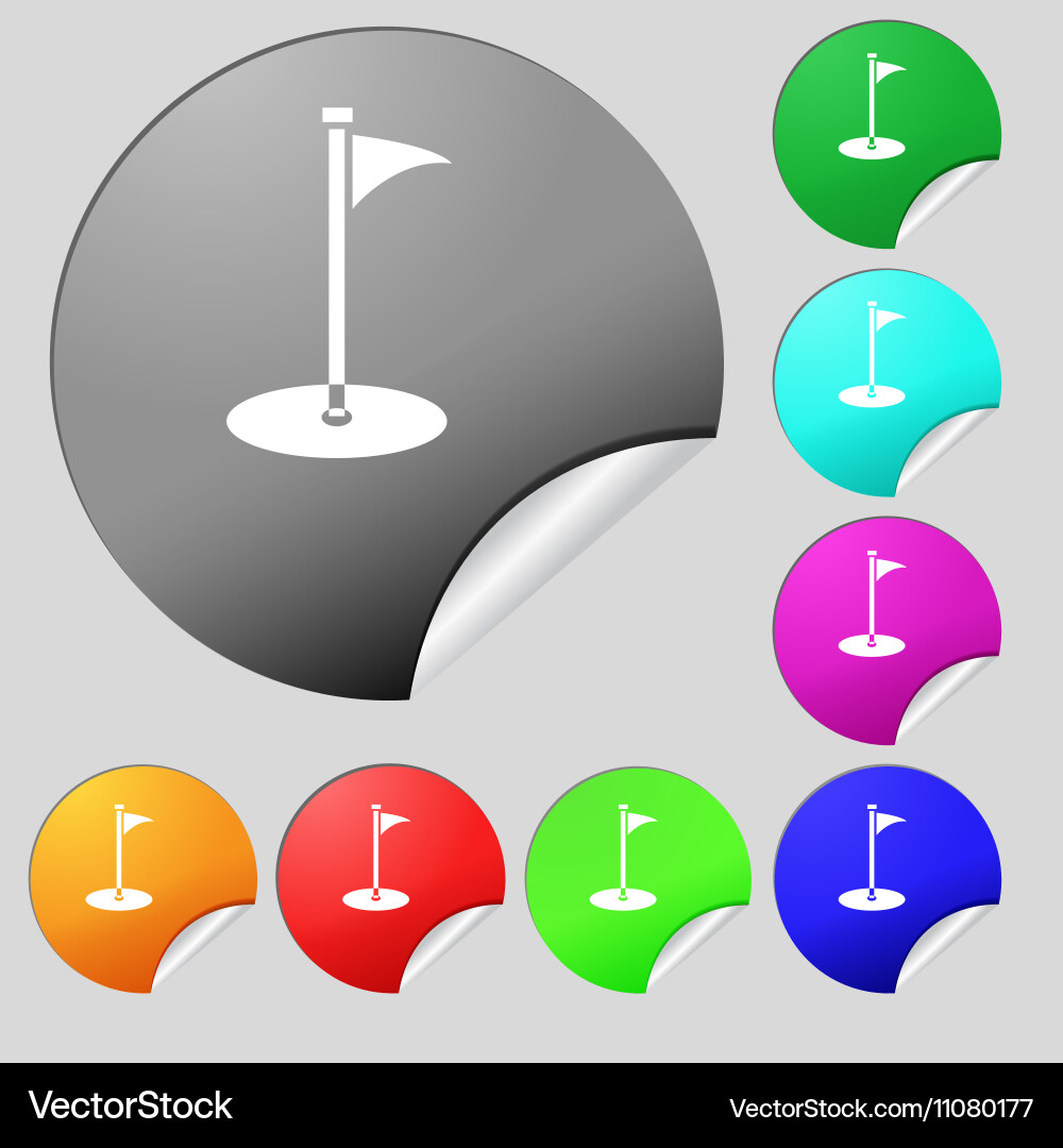 Golf icon sign set of eight multi colored round Vector Image