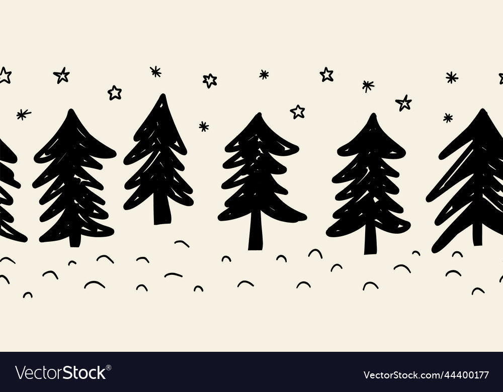 Seamless border doodle fir christmas trees Vector Image