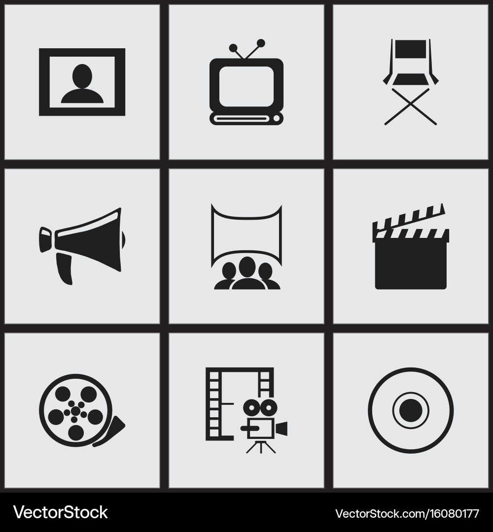 Set 9 editable movie icons includes symbols Vector Image