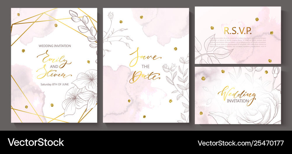 Wedding invitation cards with watercolor texture Vector Image