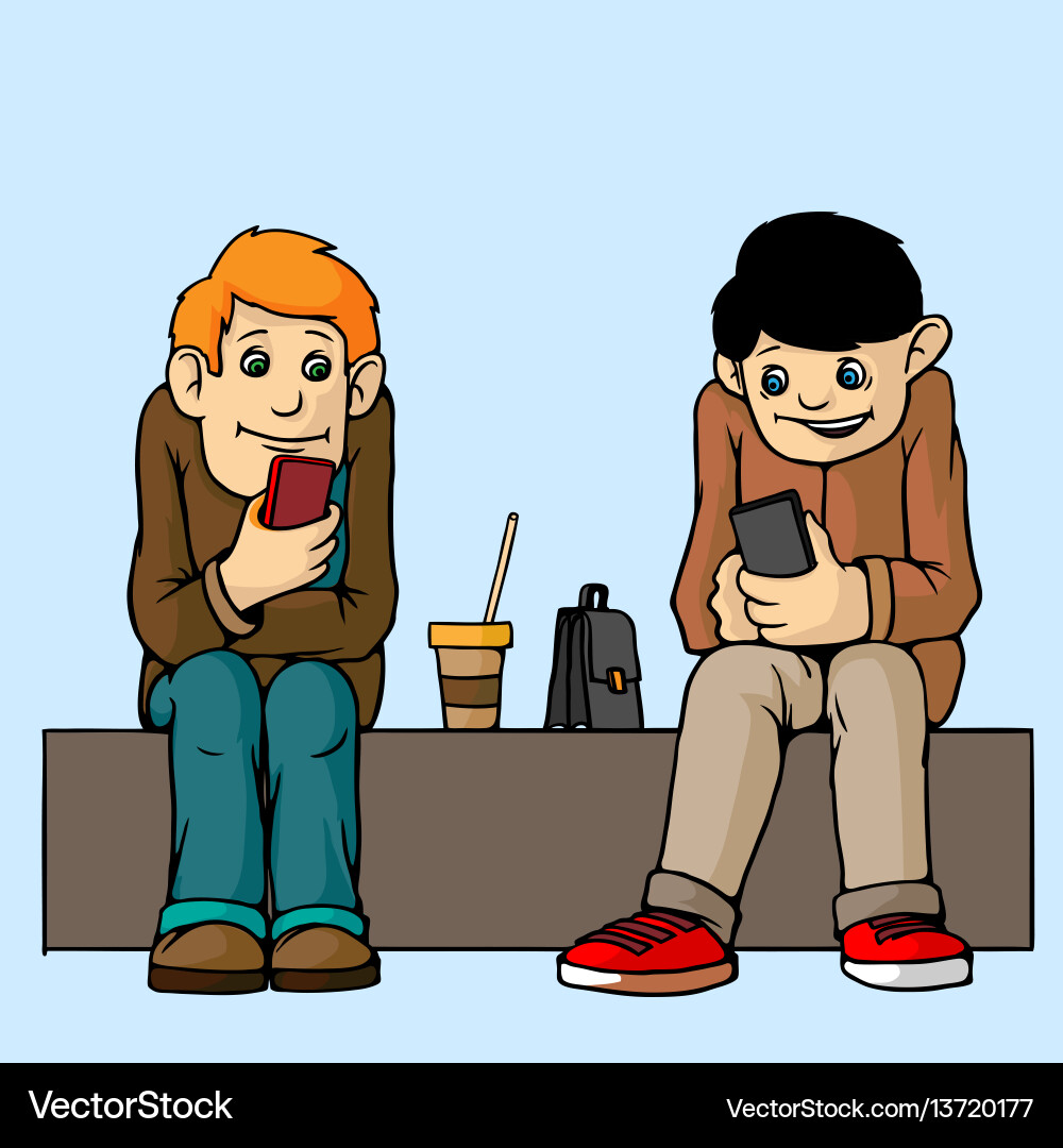 Young people isolated sit on the bench attention Vector Image