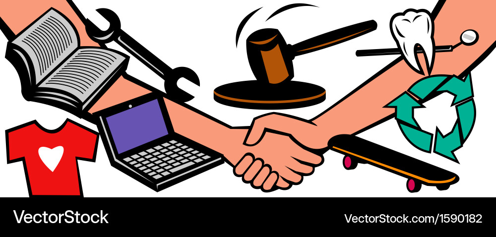 Auction items handshake deal swap exchange Vector Image