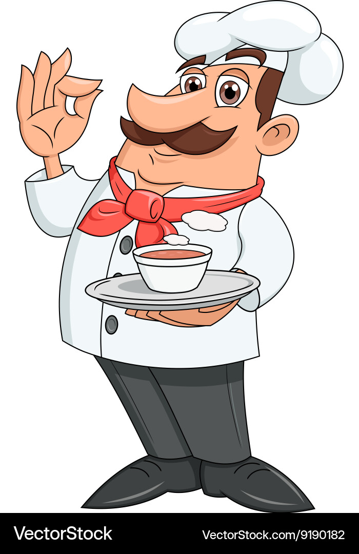 Chef with plate of soup Royalty Free Vector Image