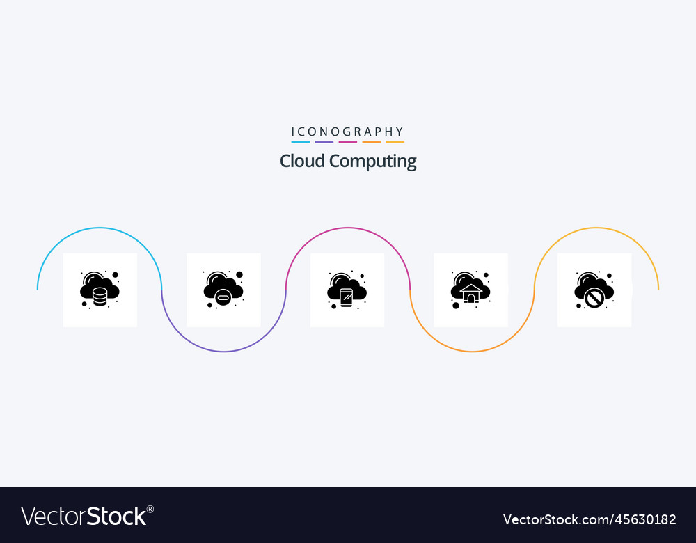 Cloud Computing Glyph 5 Icon Pack Including Cloud Vector Image