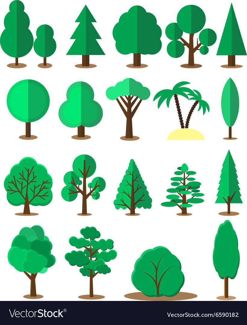 Flat tree set isolated on white background Vector Image
