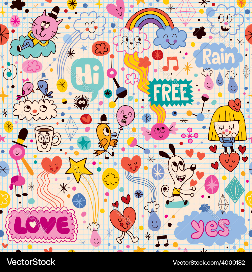 Hand drawn sketch book fun cartoon seamless Vector Image