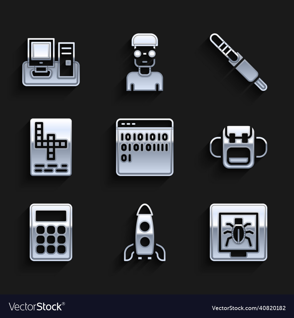 Set binary code rocket ship insects frame Vector Image