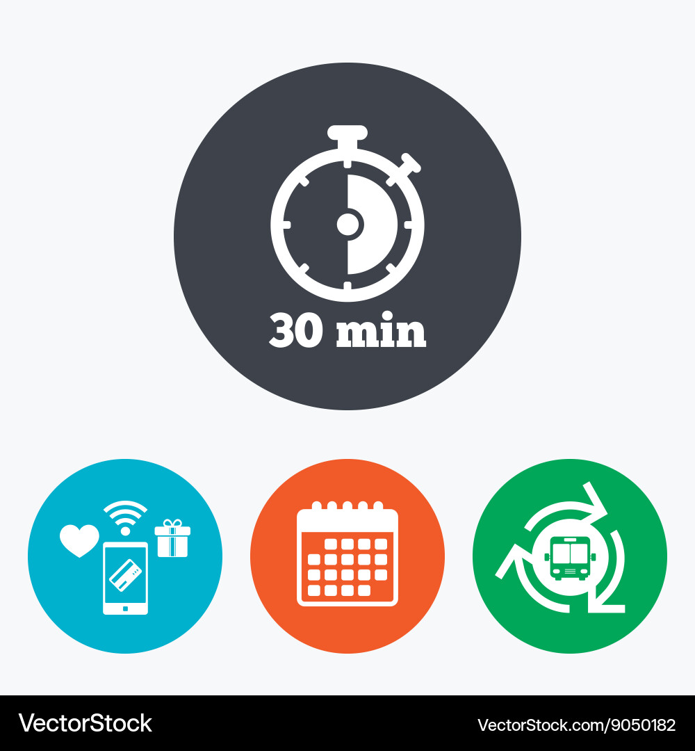 Timer sign icon 30 minutes stopwatch symbol Vector Image